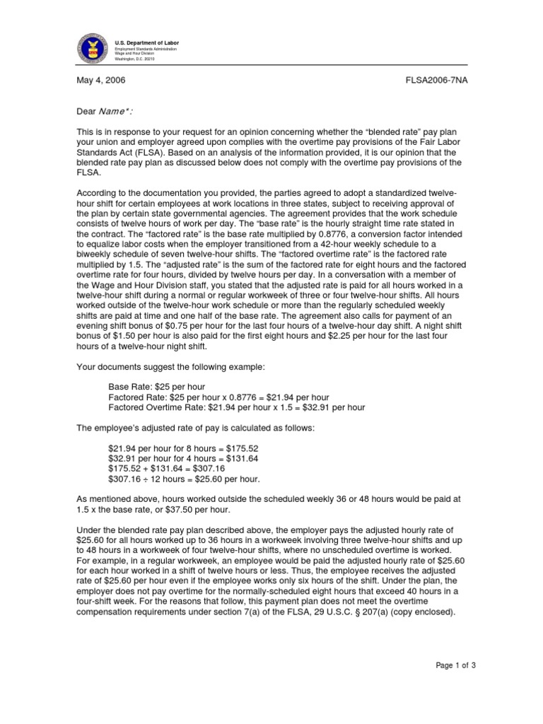 Department of Labor: 2006 05 04 7NA FLSA | PDF | Overtime | Working Time