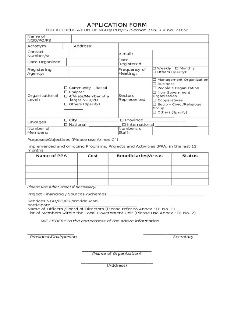 Application Form NGO Accreditation
