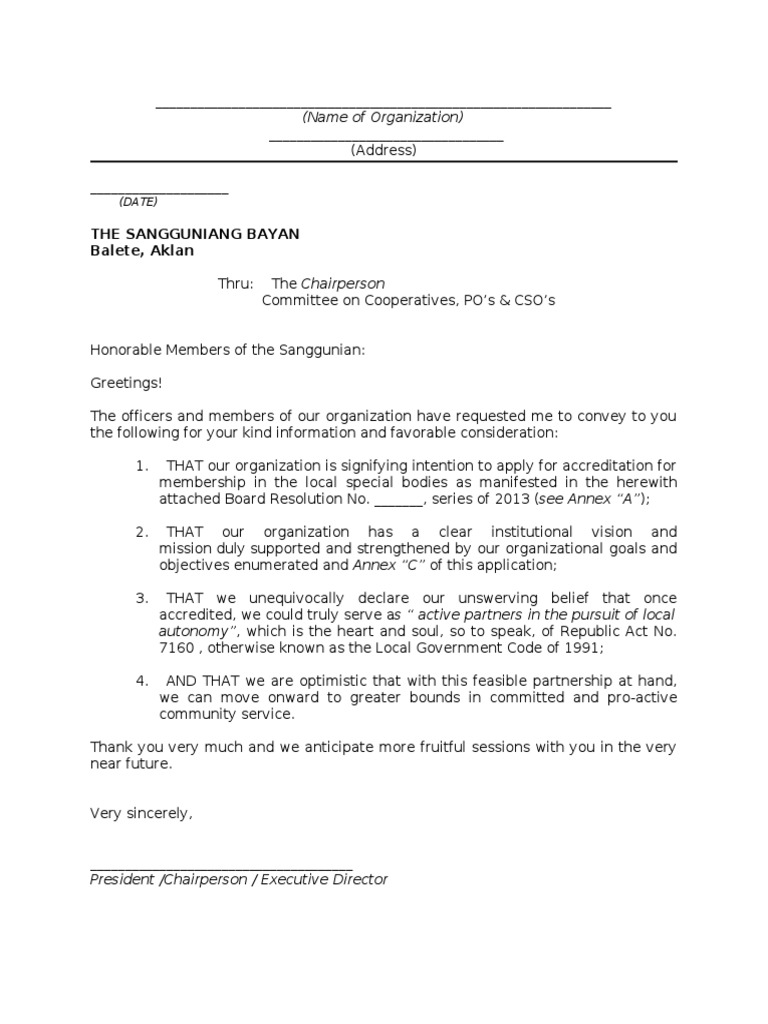 Letter of Intent for Accreditation Application | PDF | Finance & Money ...