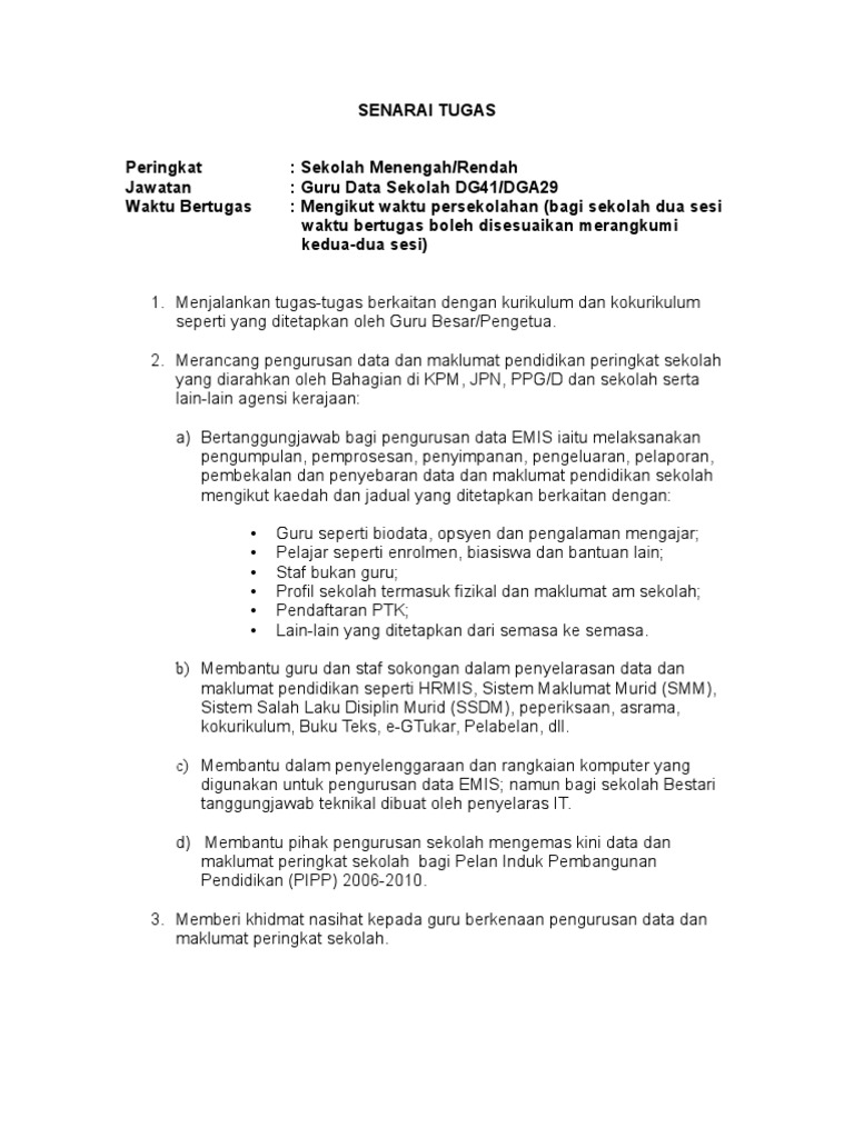 Senarai Tugas Guru Data | PDF