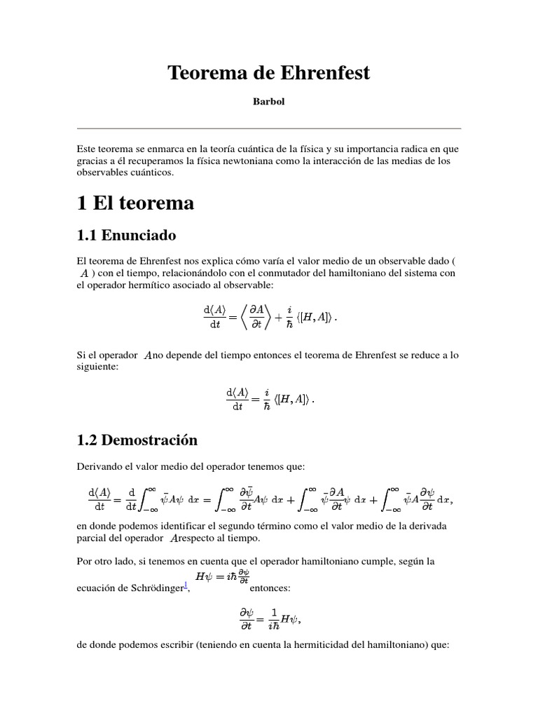Teorema de Ehrenfest | PDF | Hamiltoniano (Mecánica Cuántica ...