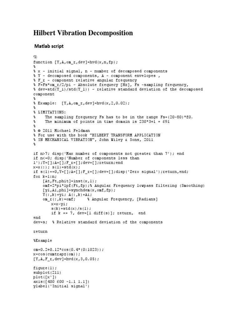Hilbert Vibration Decomposition Pdf Spectral Density Frequency