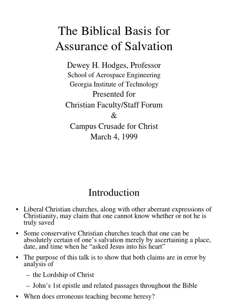 The Biblical Basis For Assurance of Salvation: Dewey H. Hodges ...
