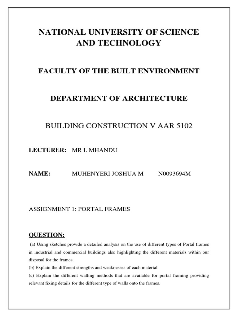 Portal Frame | PDF | Framing (Construction) | Wall