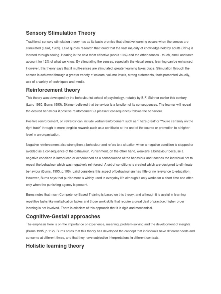 Sensory Stimulation and Learning Theory | PDF | Reinforcement ...