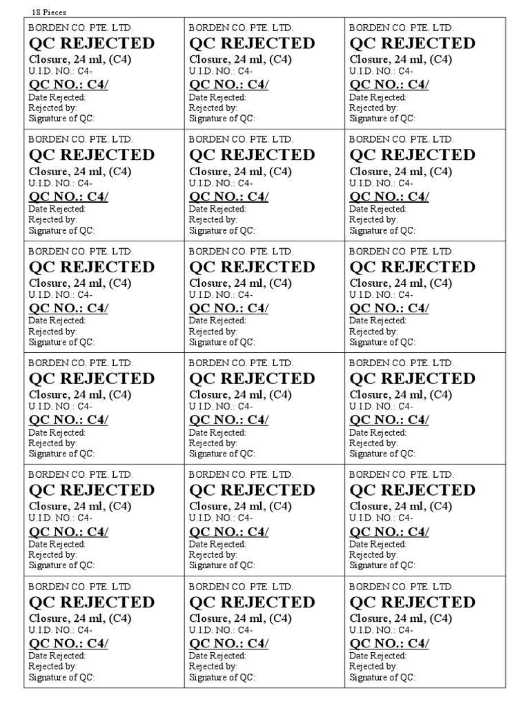 QC Rejection Report for 24ml Closure | PDF | Home & Garden | Technology ...