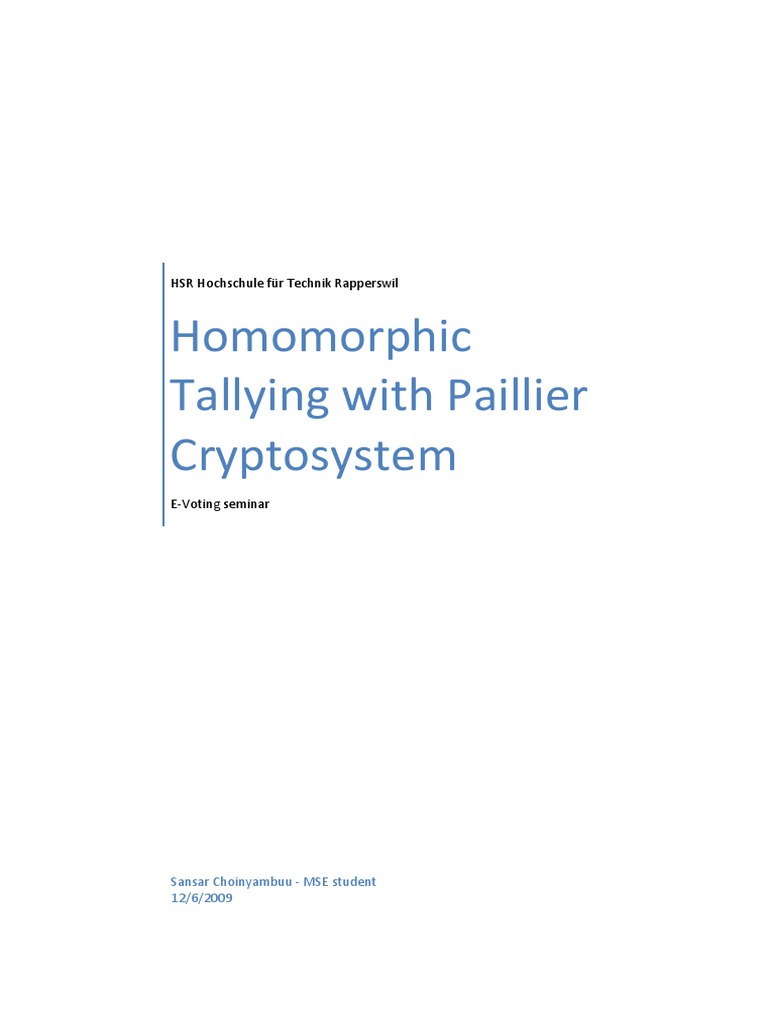 HS09 Homomorphic Tallying With Paillier | PDF | Key (Cryptography ...