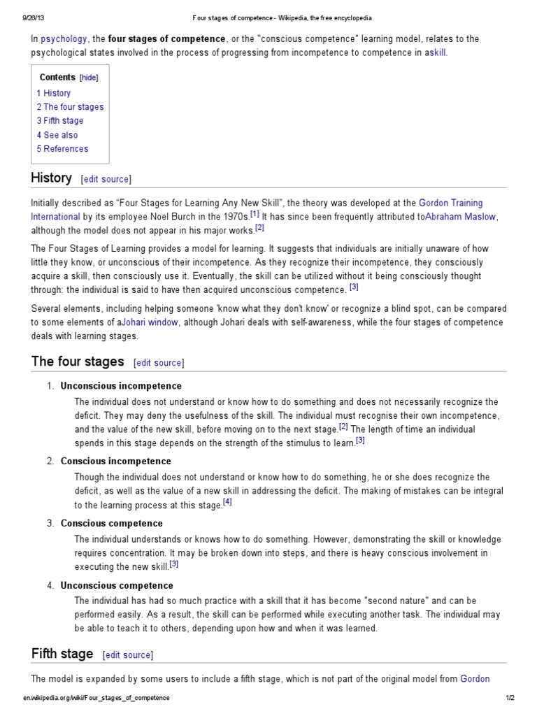 Four Stages Of Competence Pdf Competence Human Resources Action
