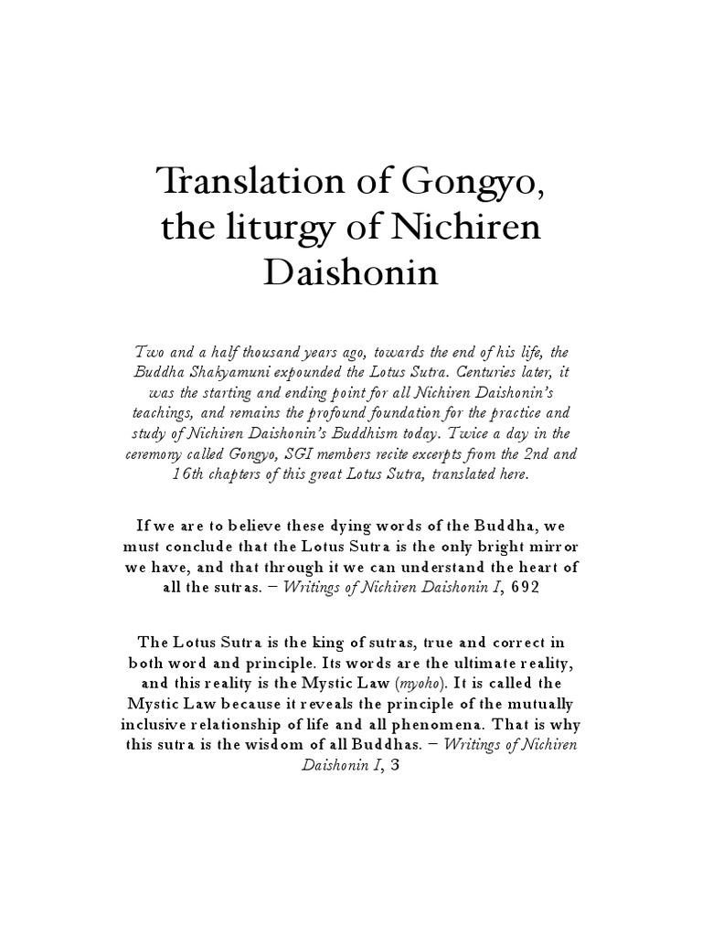 Translation of Gongyo | PDF | Lotus Sutra | Nichiren