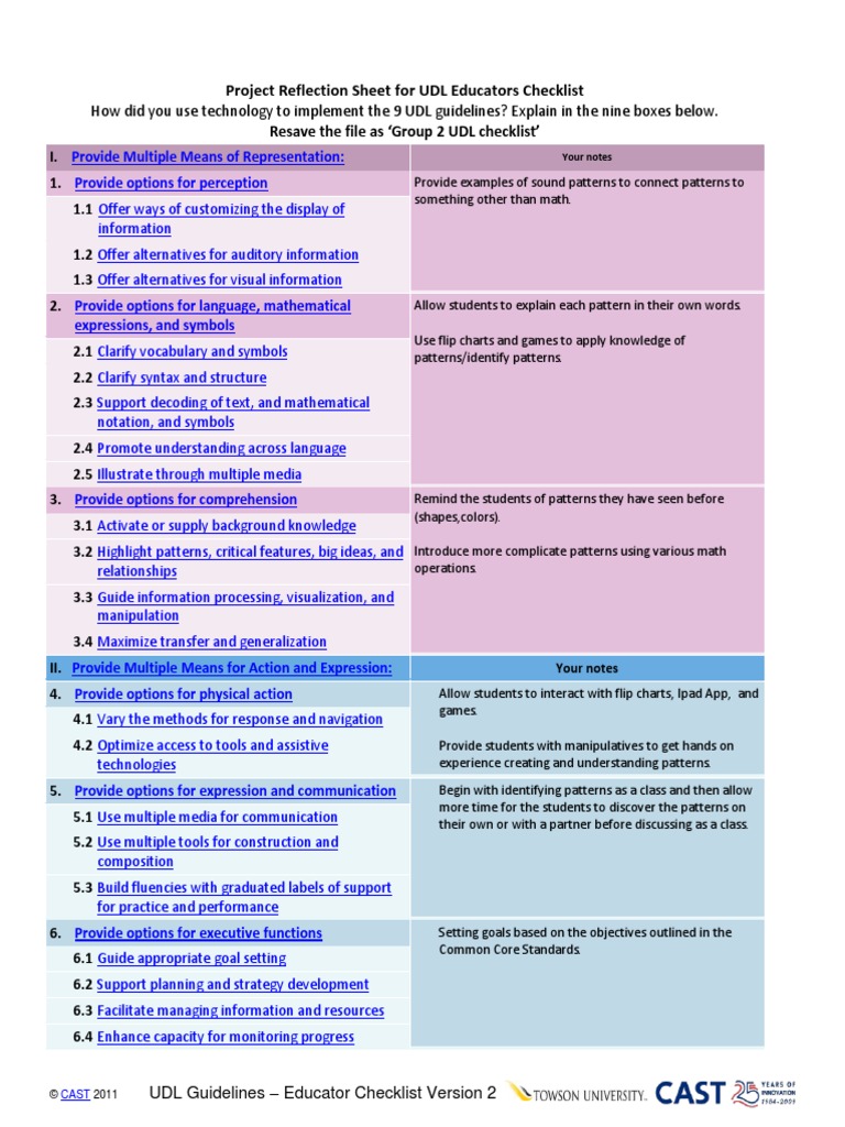 UDL Educators Checklist GROUP 2 | PDF | Information | Teaching Mathematics