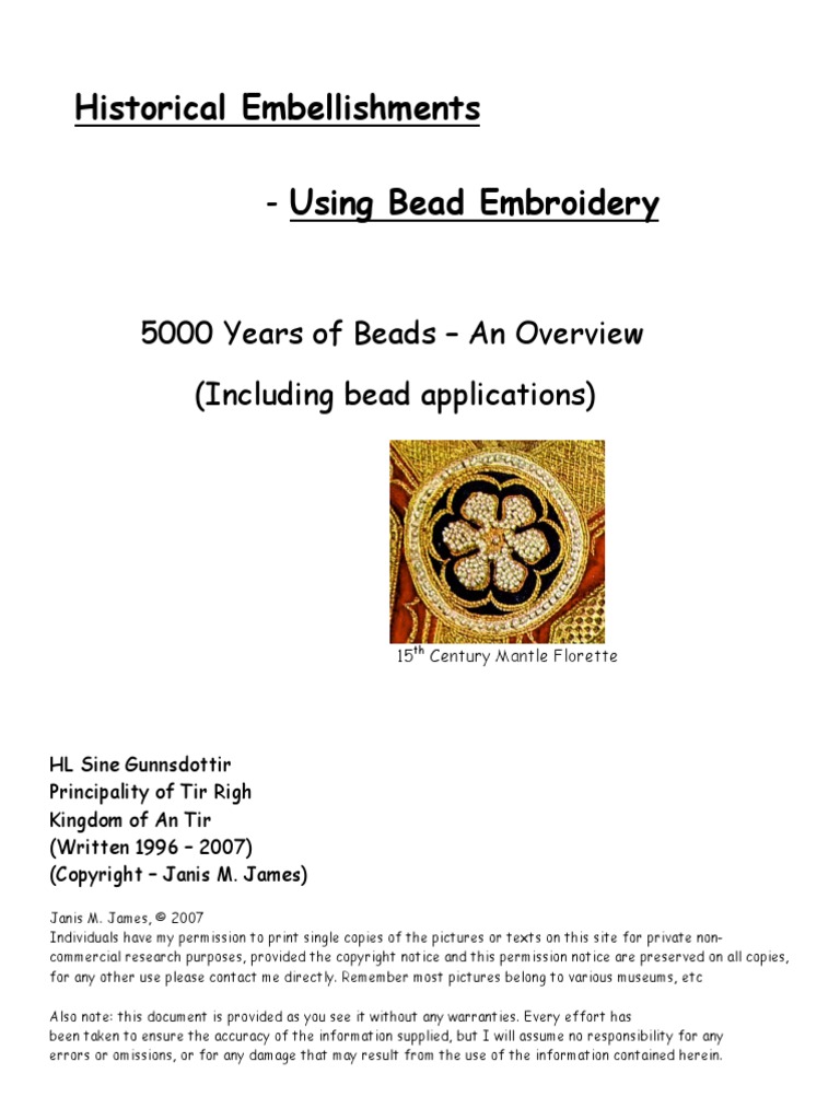 Historical Beadwork Part 1 PDF | PDF | Embroidery | Beadwork