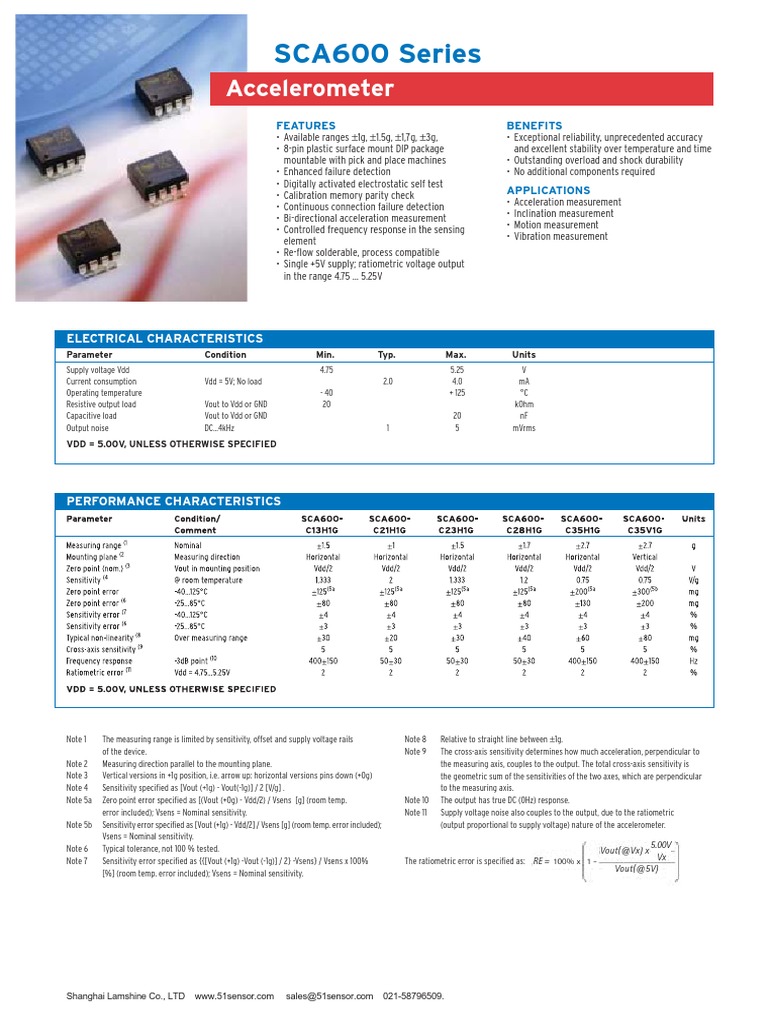 Accelerometer SCA600 - Series - Megger | PDF | Accelerometer ...