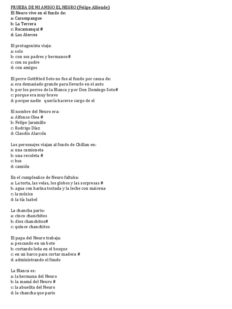 Prueba sobre "Mi amigo el negro" | PDF | Narración