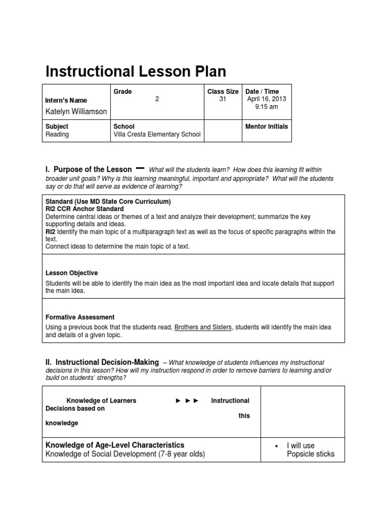 Instructional Lesson Plan | PDF | Lesson Plan | Educational Assessment