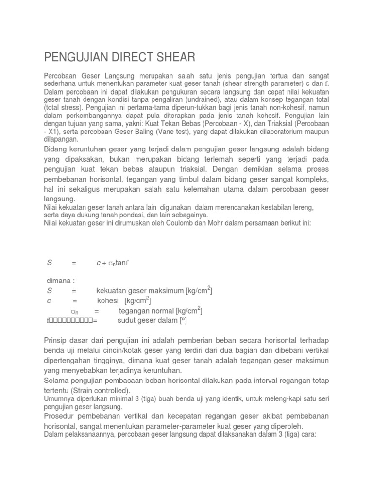 Uji Geser Langsung Tanah | PDF | Teknologi & Rekayasa