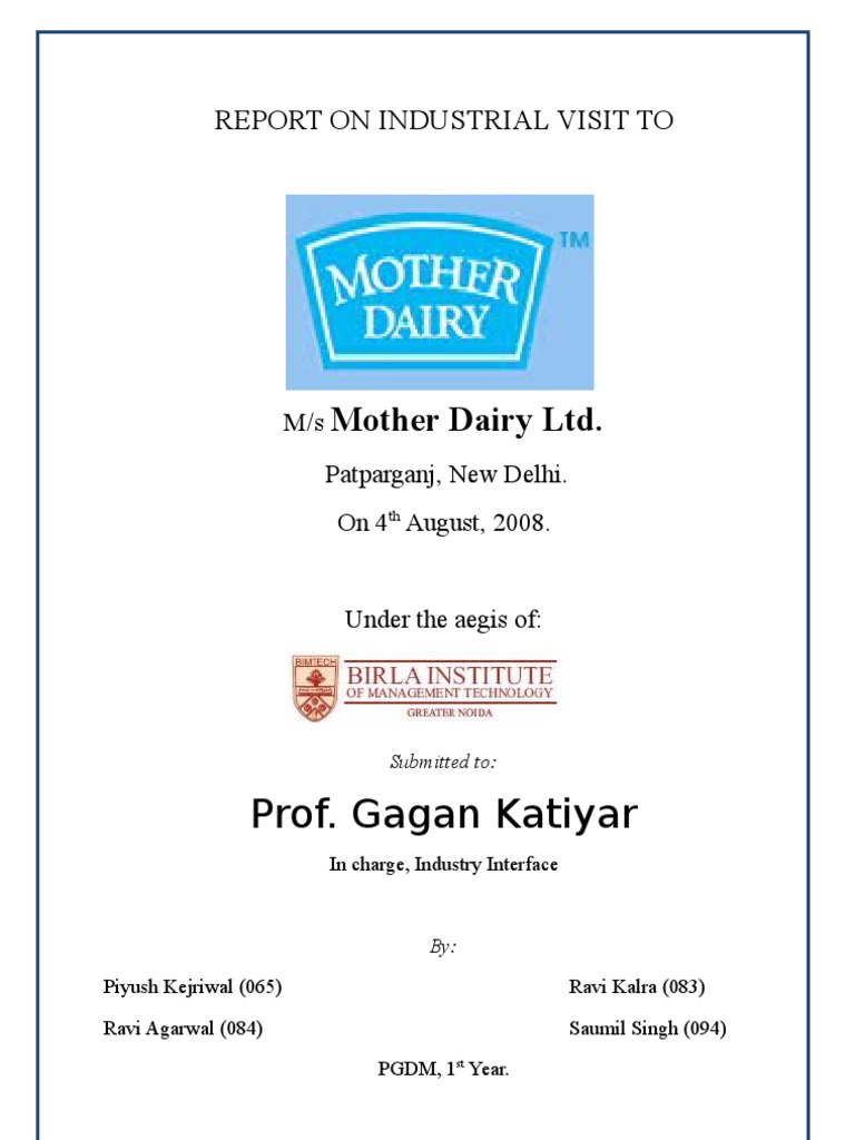 Prof. Gagan Katiyar: Mother Dairy LTD | PDF | Dairy | Milk