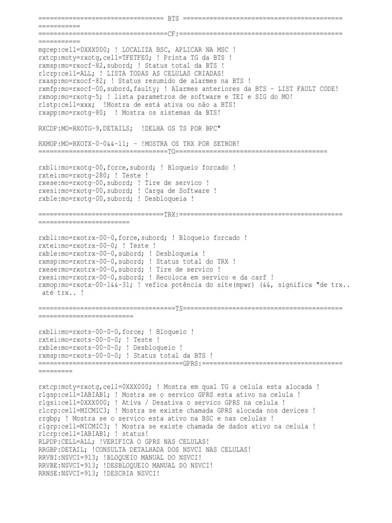 Resumão de Comandos Ericsson | PDF | Redes sem fio | Redes