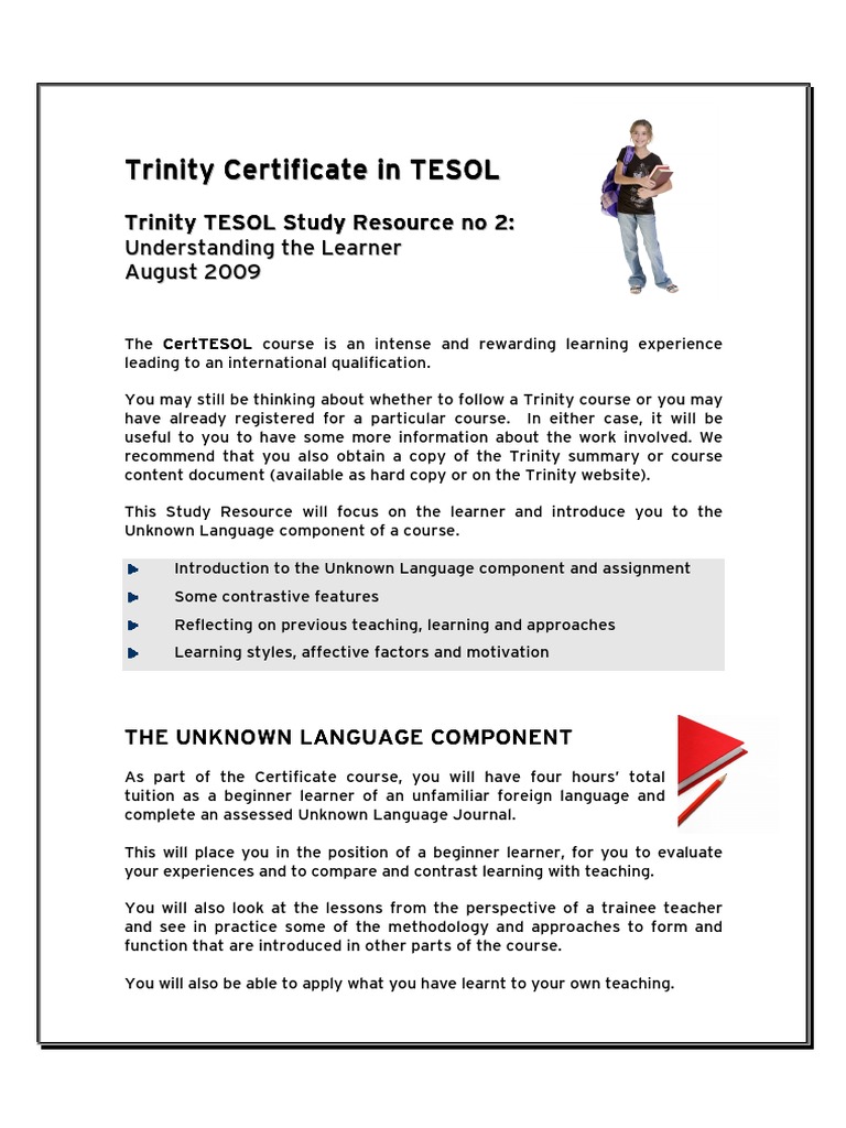 Understanding The Learner - Trinity CertTESOL | PDF | Learning Styles ...