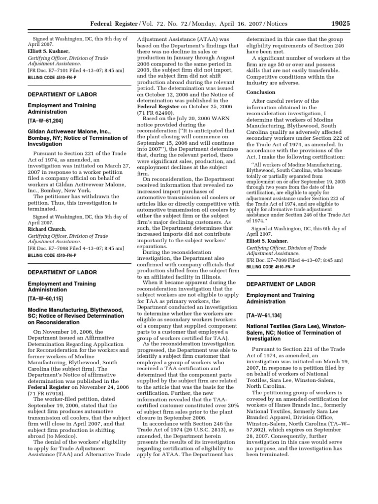 Department of Labor: 2007007100 | PDF