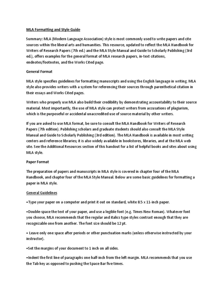 MLA Formatting and Style Guide | PDF | Citation | Written Communication