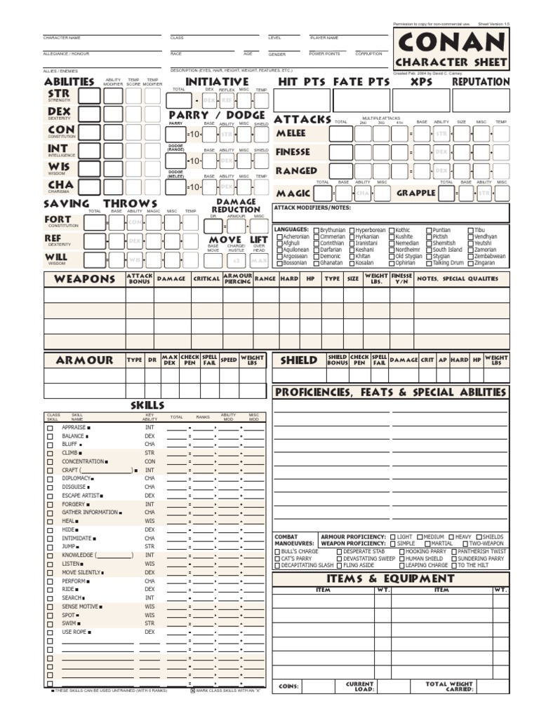 Conan Character Sheet | PDF