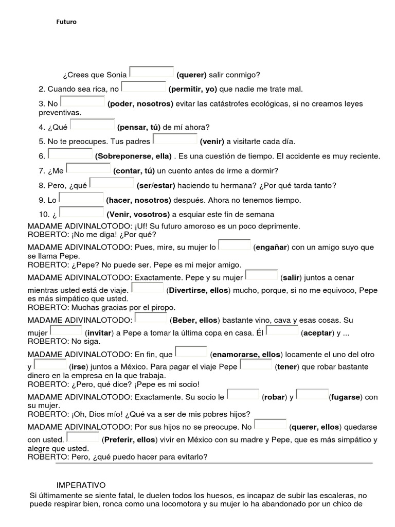 Futuro Imperativo Espanhol Exercícios | PDF