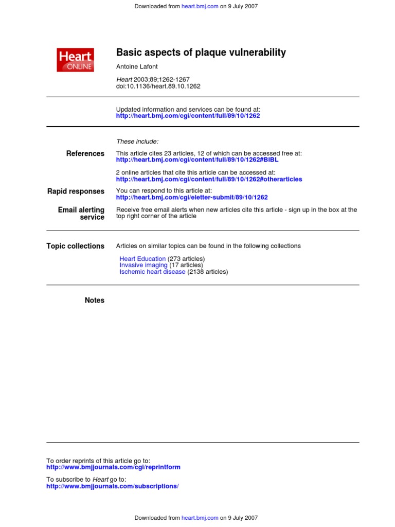 Basic Aspects of Plaque Vulnerability | PDF | Atheroma | Atherosclerosis
