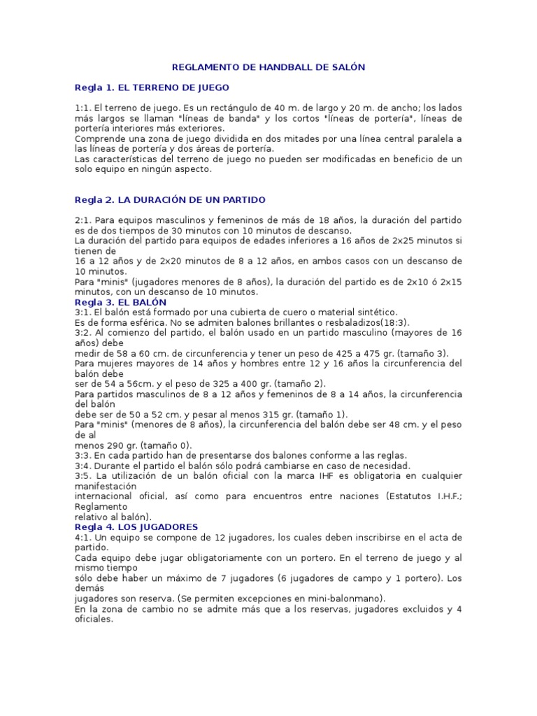 Reglamento de Handball de Salón | PDF | Árbitro | Defensor (Asociación ...