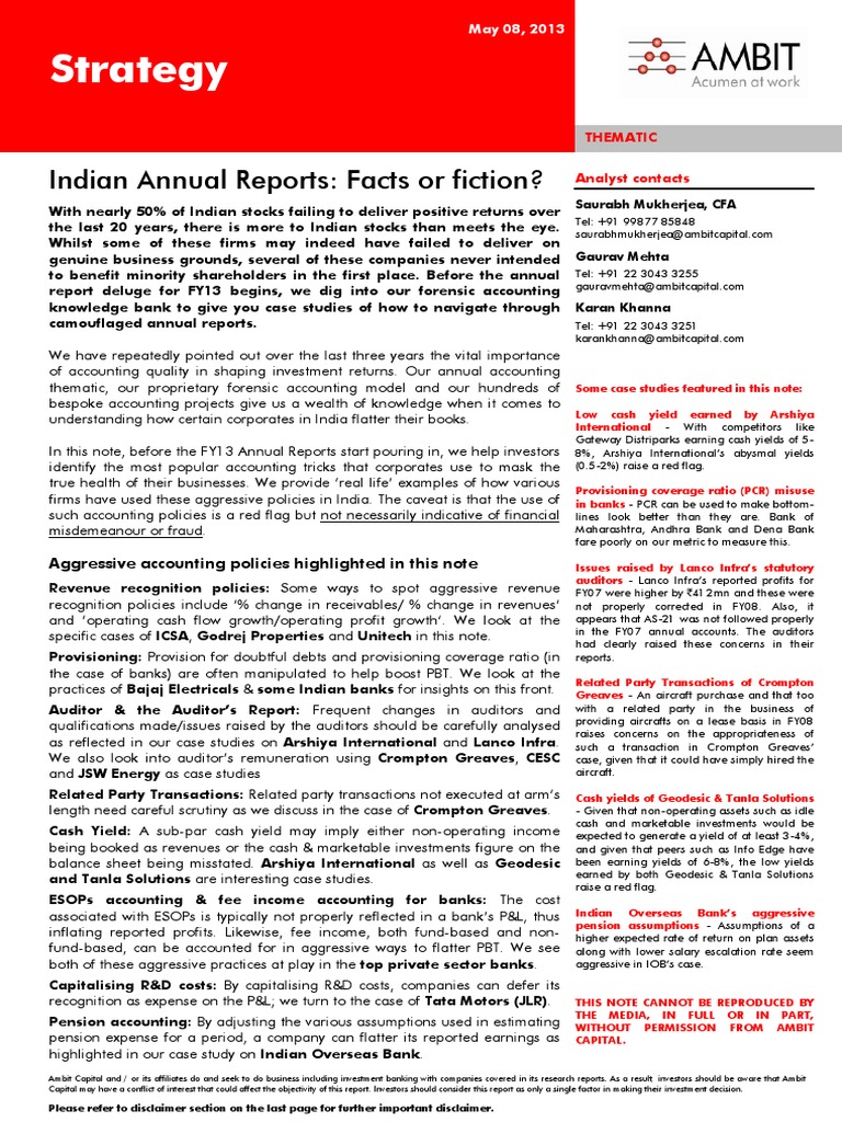 Indian Annual Reports Facts or Fiction Ambit Report | PDF