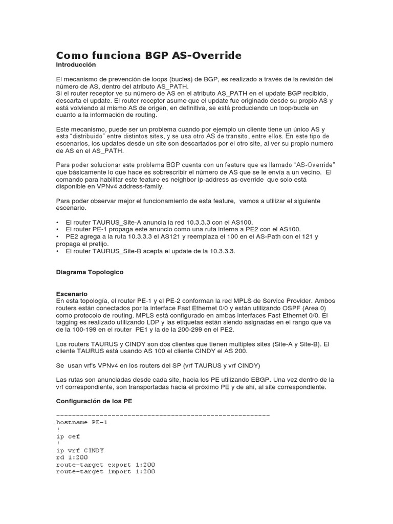 Como Funciona BGP As-Override | PDF | Enrutador (Computación ...