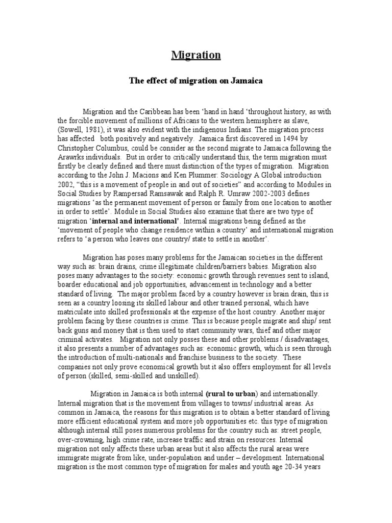 The Effects of Migration On Jamaica | PDF | Jamaica | Human Migration