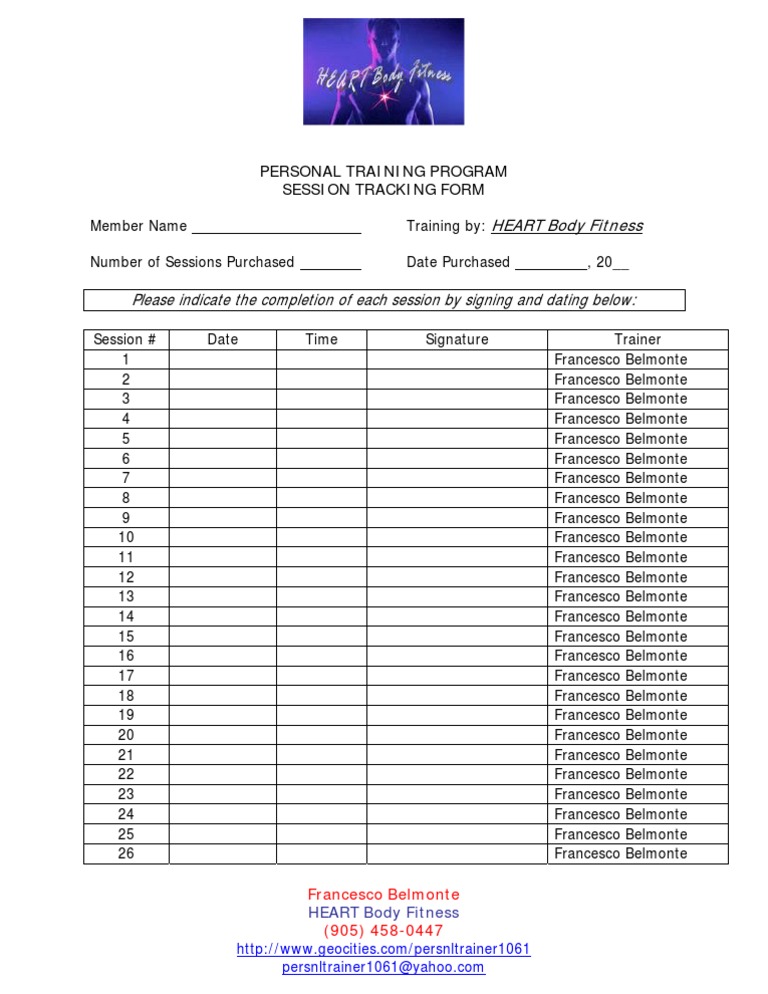 Personal Trainer Session Tracking Form | PDF | Personal Trainer | Human ...