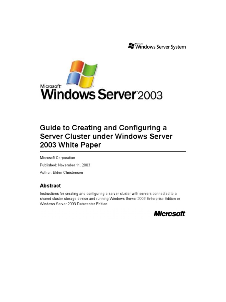 Guide To Creating and Configuring A Server Cluster Under Windows Server 2003 White Paper | PDF ...