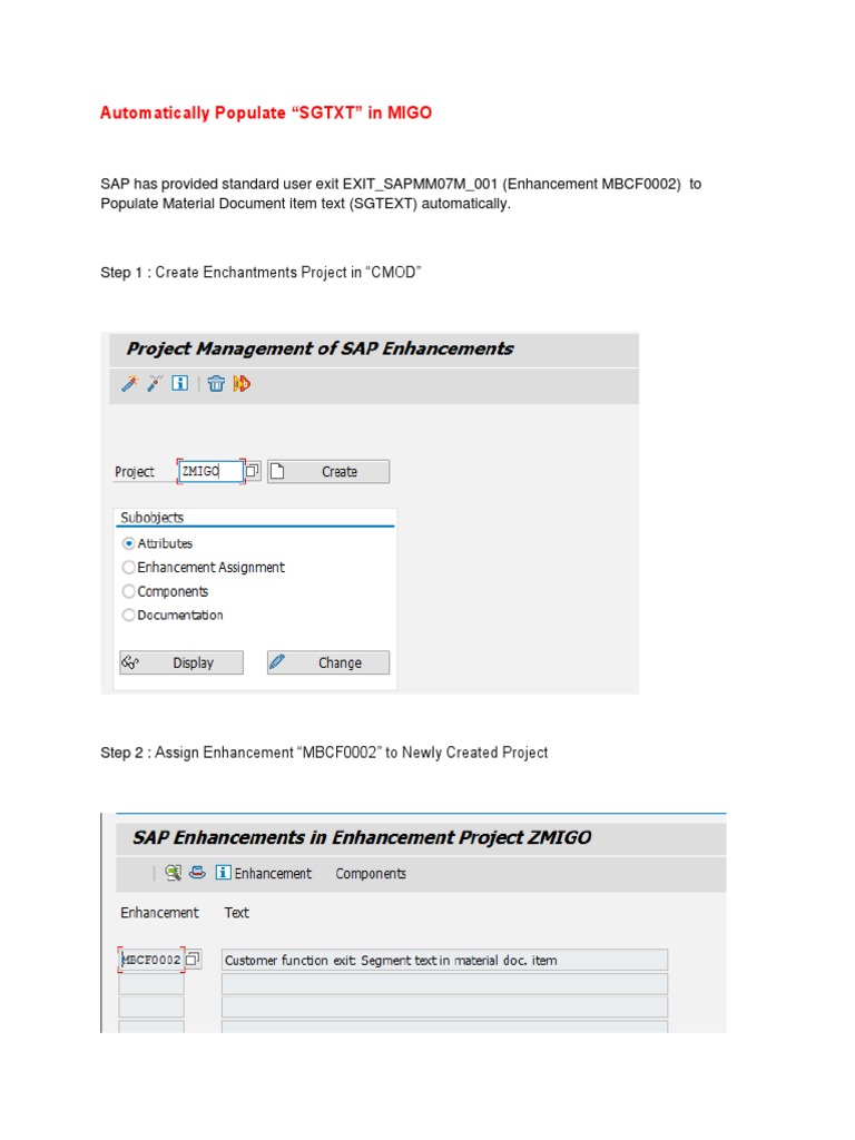 SAP MM: Automatically Populate SGTXT in MIGO | PDF
