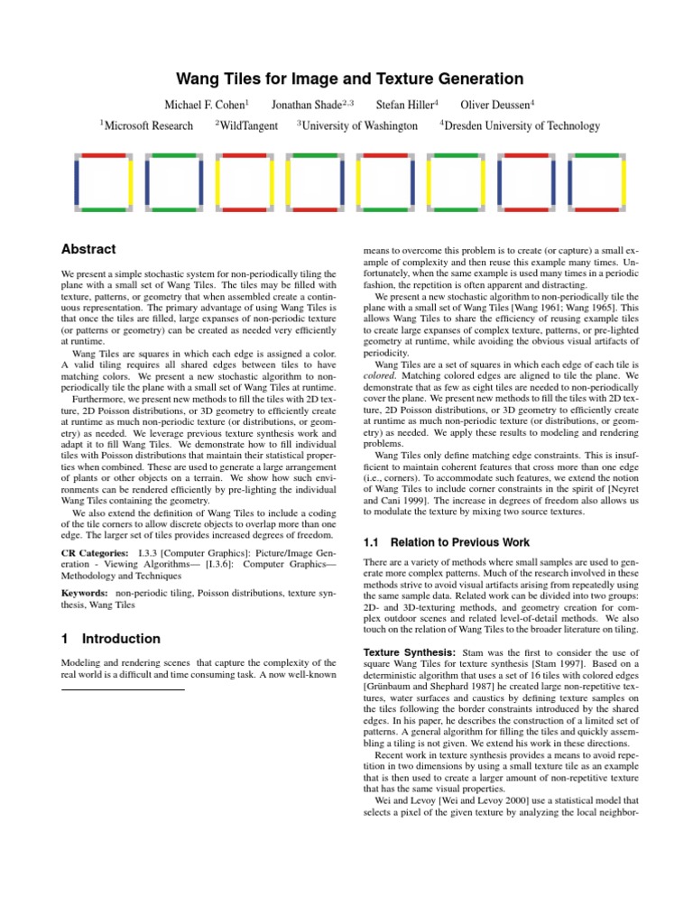 Wang Tiles For Image and Texture Generation | PDF | Texture Mapping | Rendering (Computer Graphics)