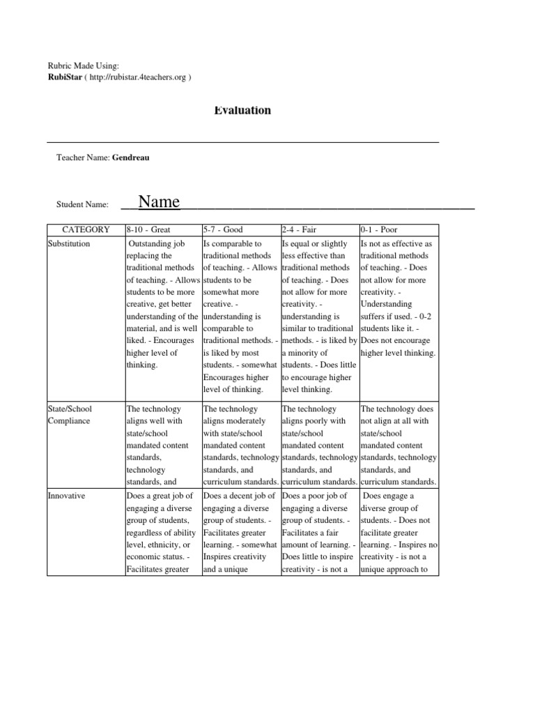 Bob's Rubric | PDF | Creativity | Rubric (Academic)