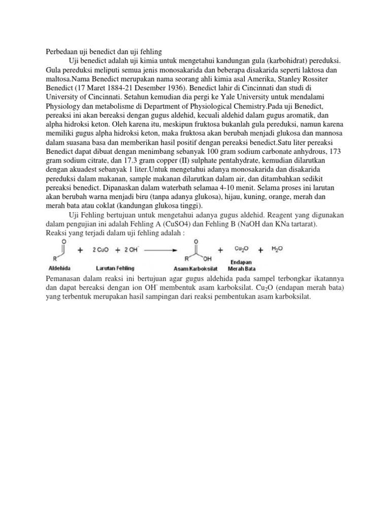 Perbedaan Uji Benedict Dan Uji Fehling | PDF