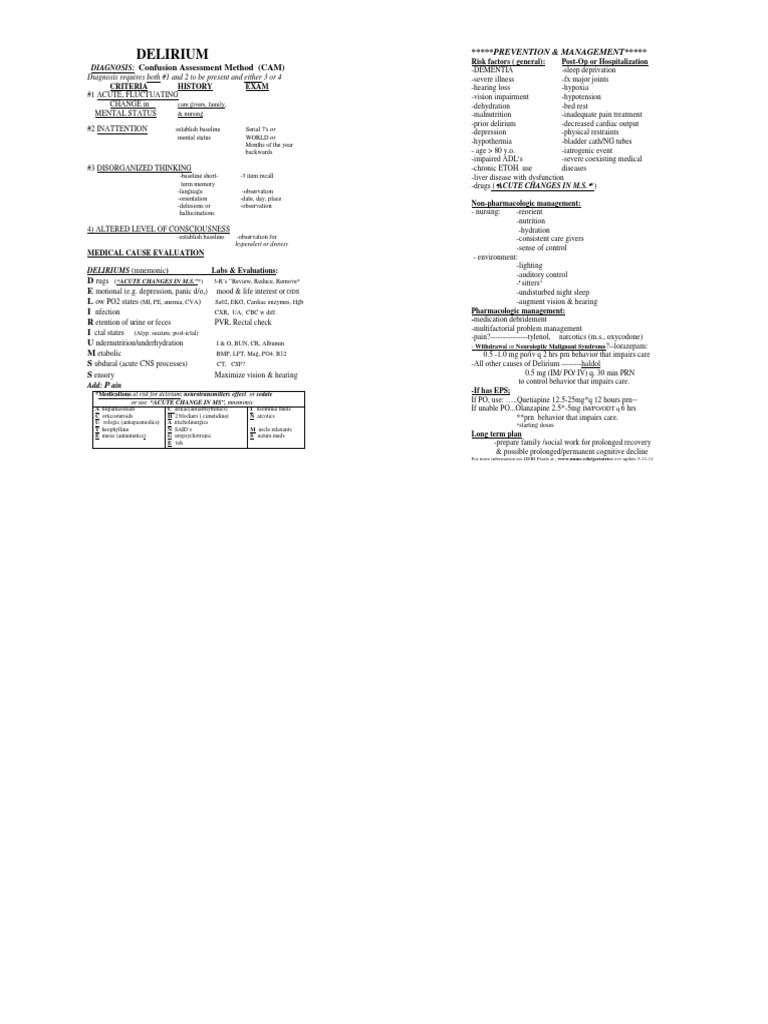 Delirium: Confusion Assessment Method (CAM) | PDF