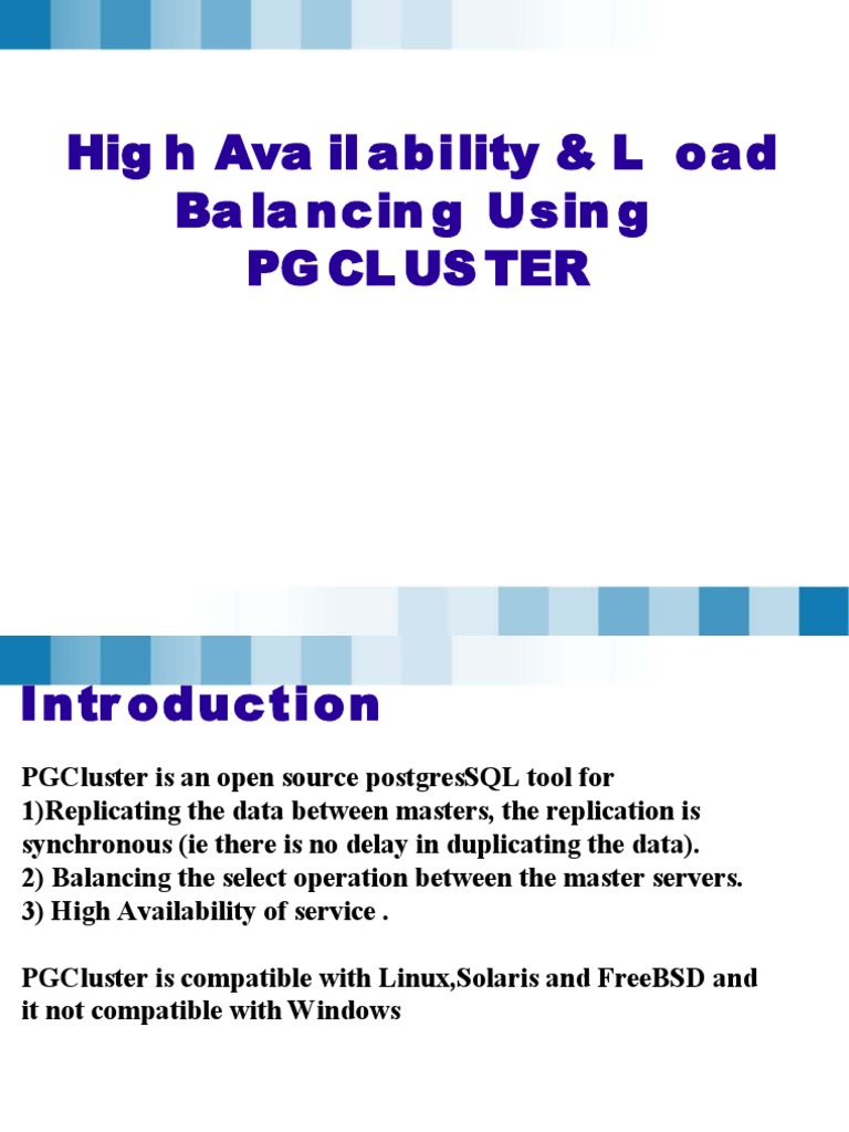 Hig H Ava Il Ability & L Oad Balancingusing Pgcluster | PDF | Postgre Sql | Load Balancing ...