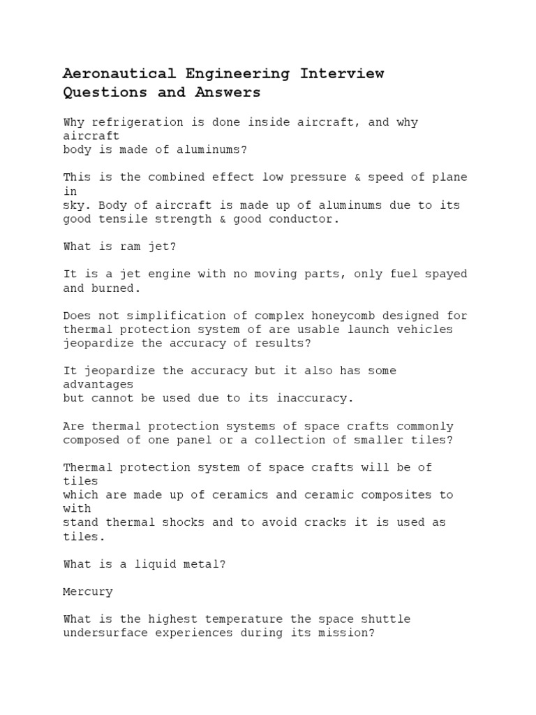 Aeronautical Engineering Interview Questions and Answers | PDF ...