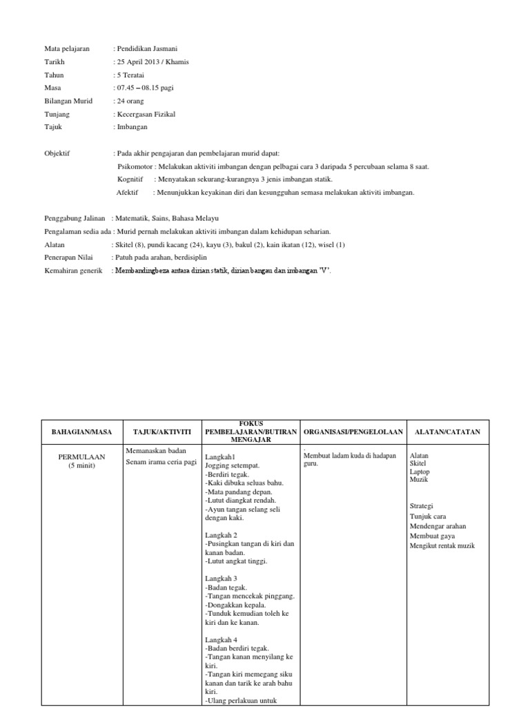 RPH PJ Imbangan Tahun 5 | PDF | Kesehatan Holistik | Gaya Hidup