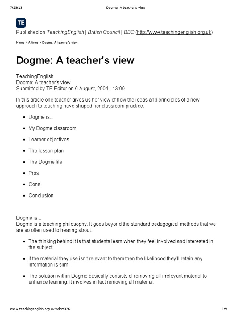 Dogme - A Teacher's View | PDF | Lesson Plan | Classroom