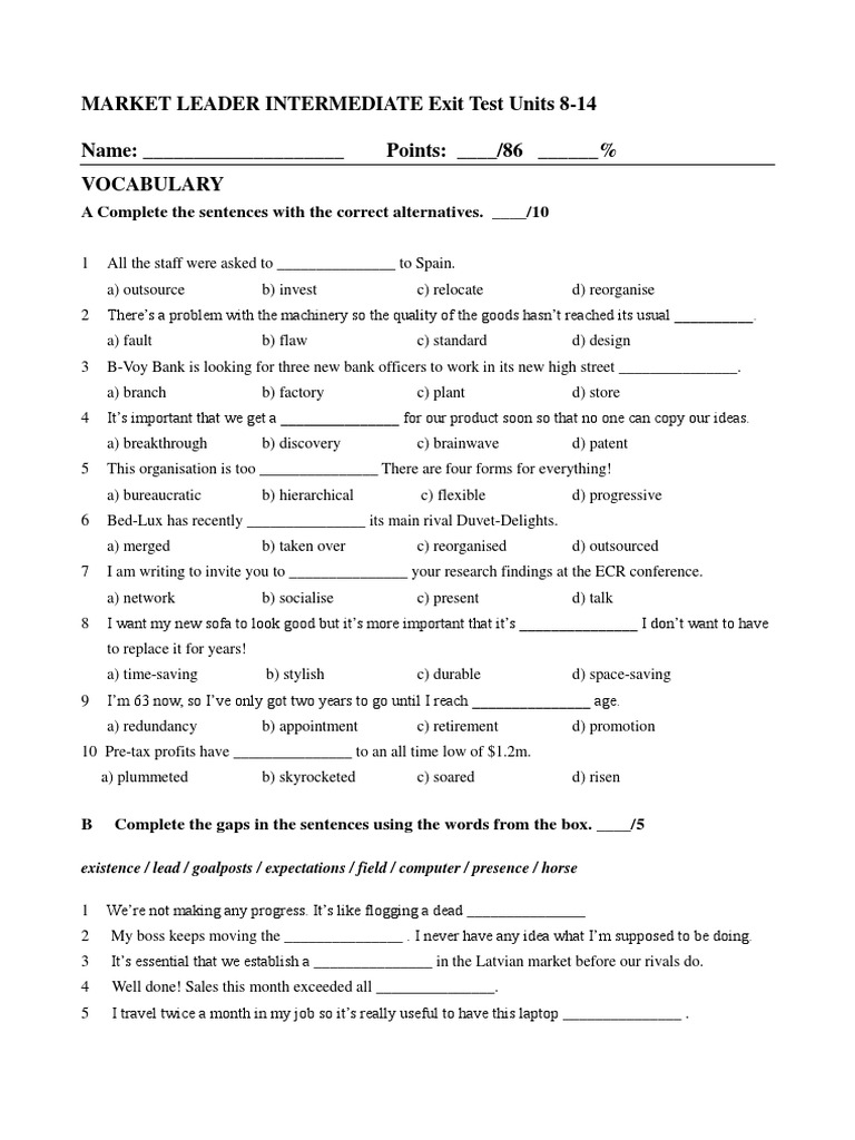 Market Leader Intermediate Test Units 8-14 | PDF | Work–Life Balance ...