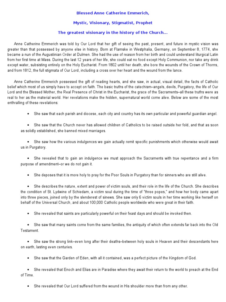 Blessed Anne Catherine Emmerich | PDF | Catholic Church | Purgatory