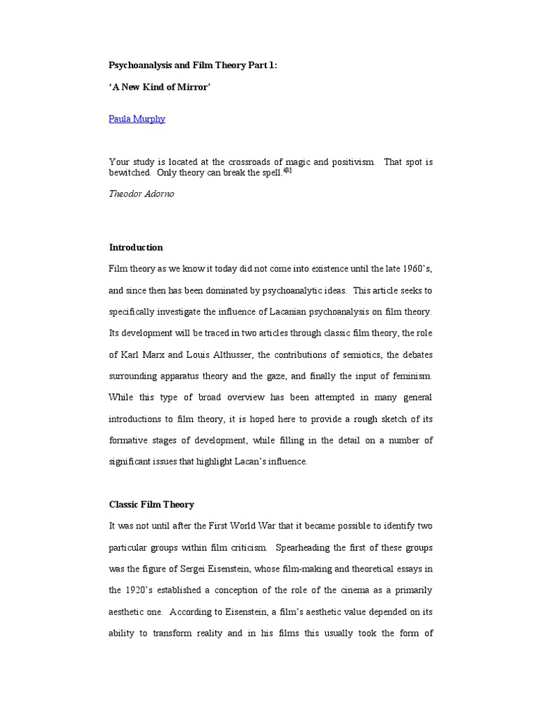 Lacanian Influence on Film Theory | PDF | Louis Althusser | Jacques Lacan