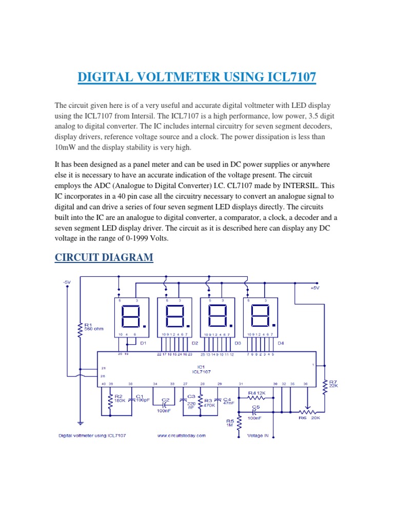 Digital Voltmeter Using Icl7107 | PDF | Analog To Digital Converter ...