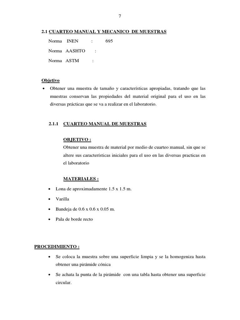 Cuarteo Manual y Mecanico de Muestras | PDF