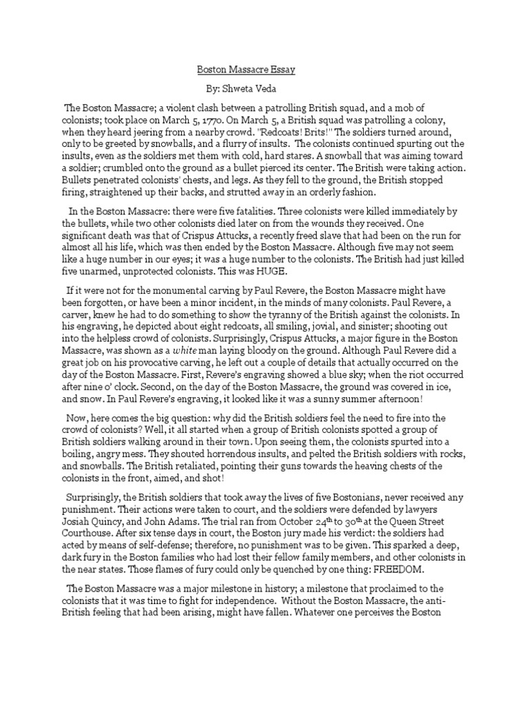 Boston Massacre Essay | PDF | Conflicts | Crime & Violence