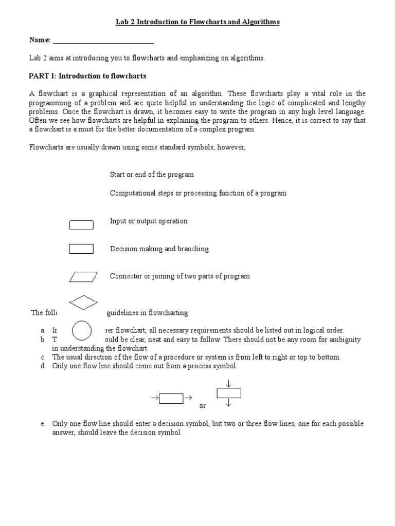 Lab 2 Introduction To Flowcharts and Algorithms Name | PDF | Algorithms ... Lab 2 Introduction To Flowcharts and Algorithms Name | PDF | Algorithms ...
