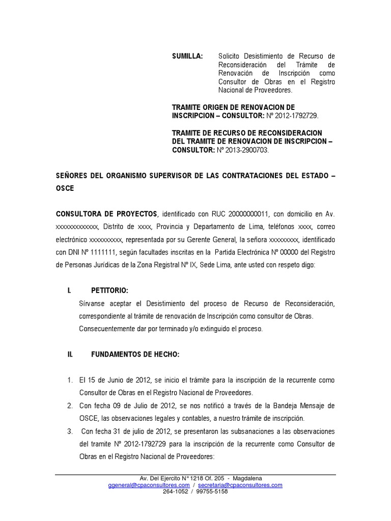 Desistimiento de Recurso de Reconsideracion OSCE | PDF | Gobierno